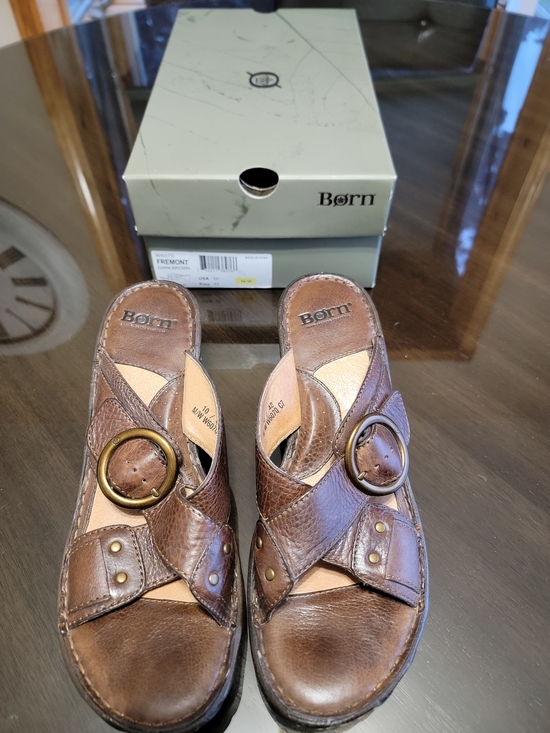 Born | Shoes | Born Brown Leather Slide Sandals With Brass Buckle ...